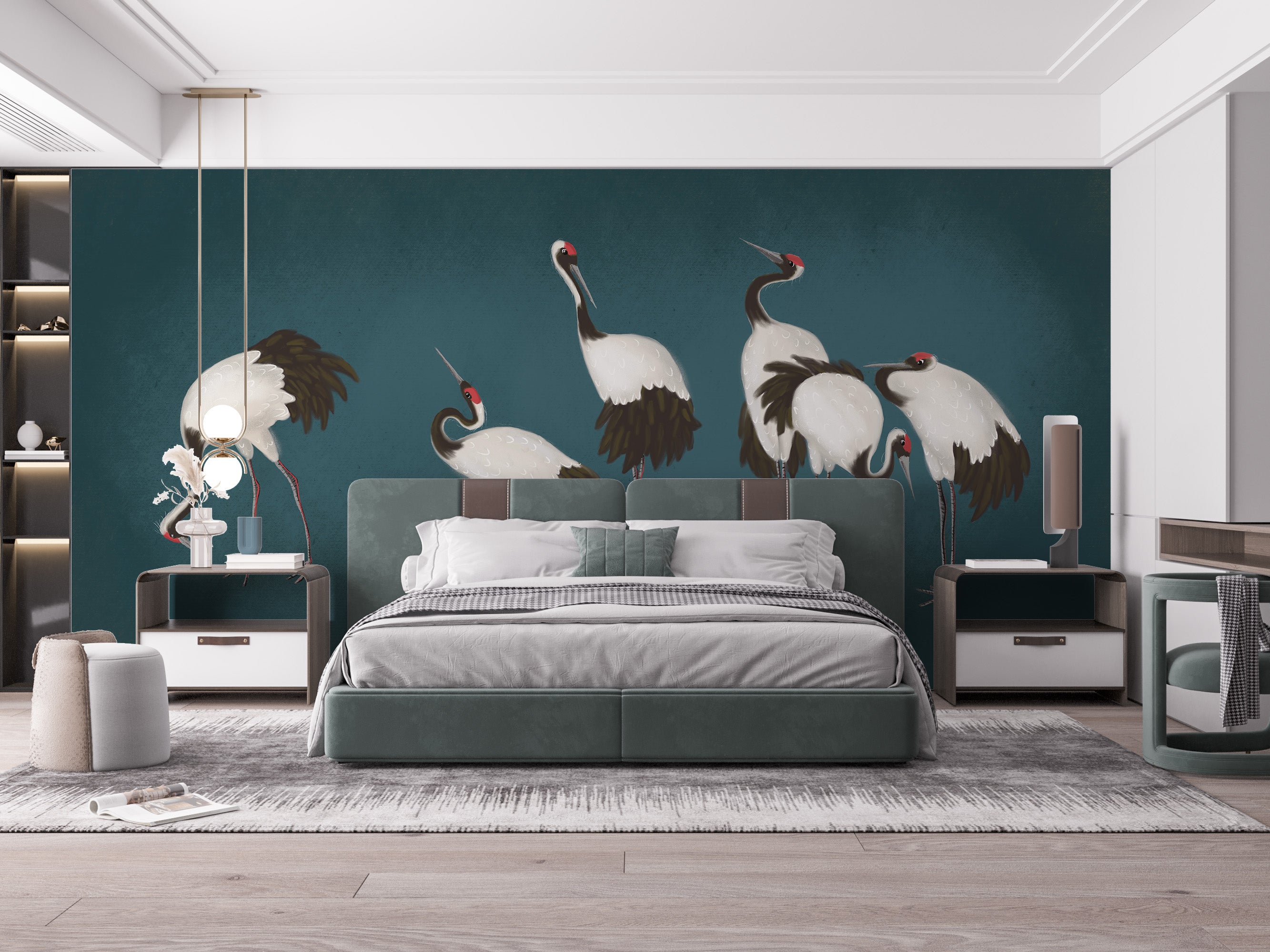 Order Elegant Crane Wall Mural - Unique Watercolor Wallpaper
