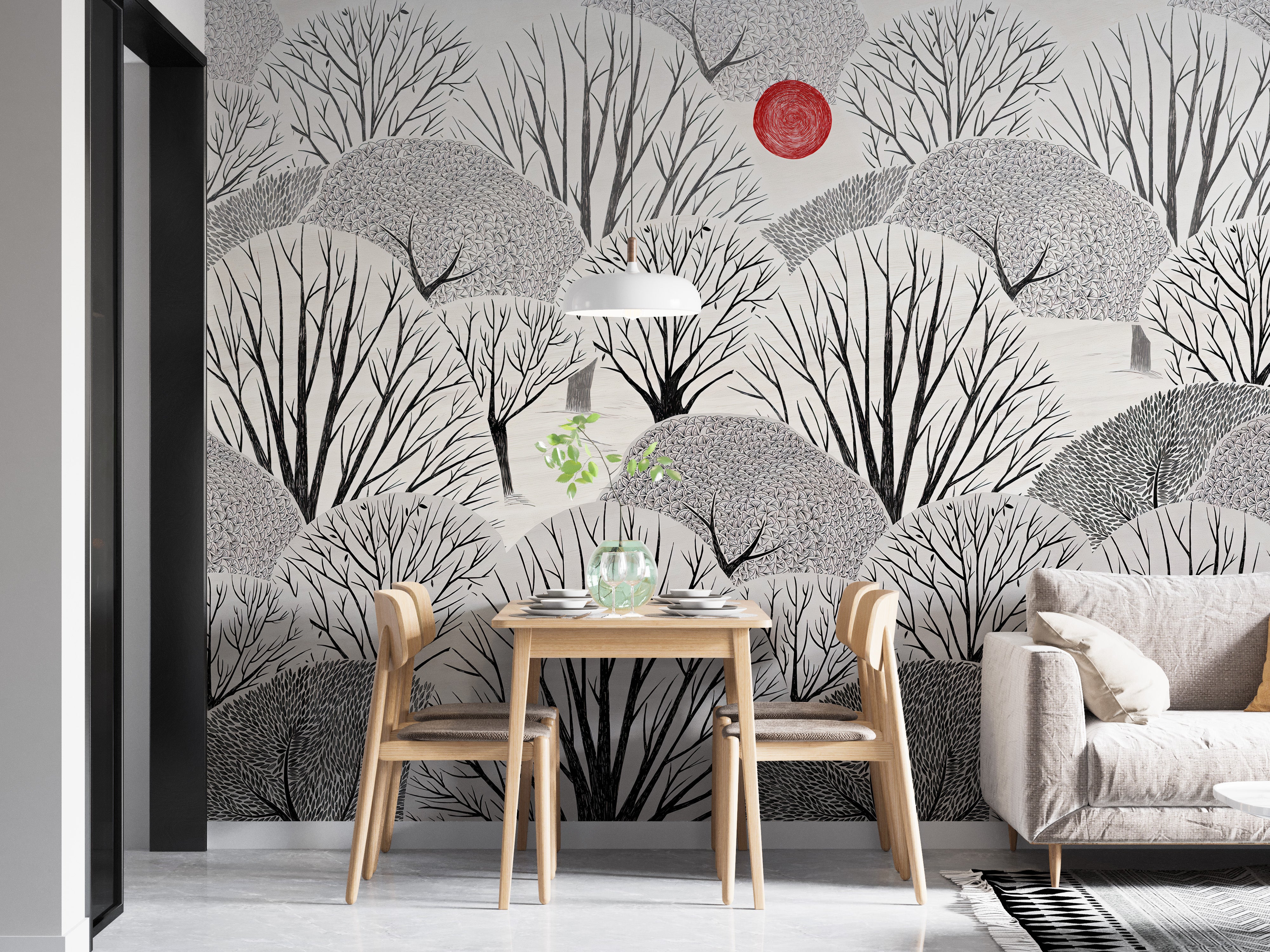 Artistic Black & White Trees Wallpaper Murals For Wall Decor
