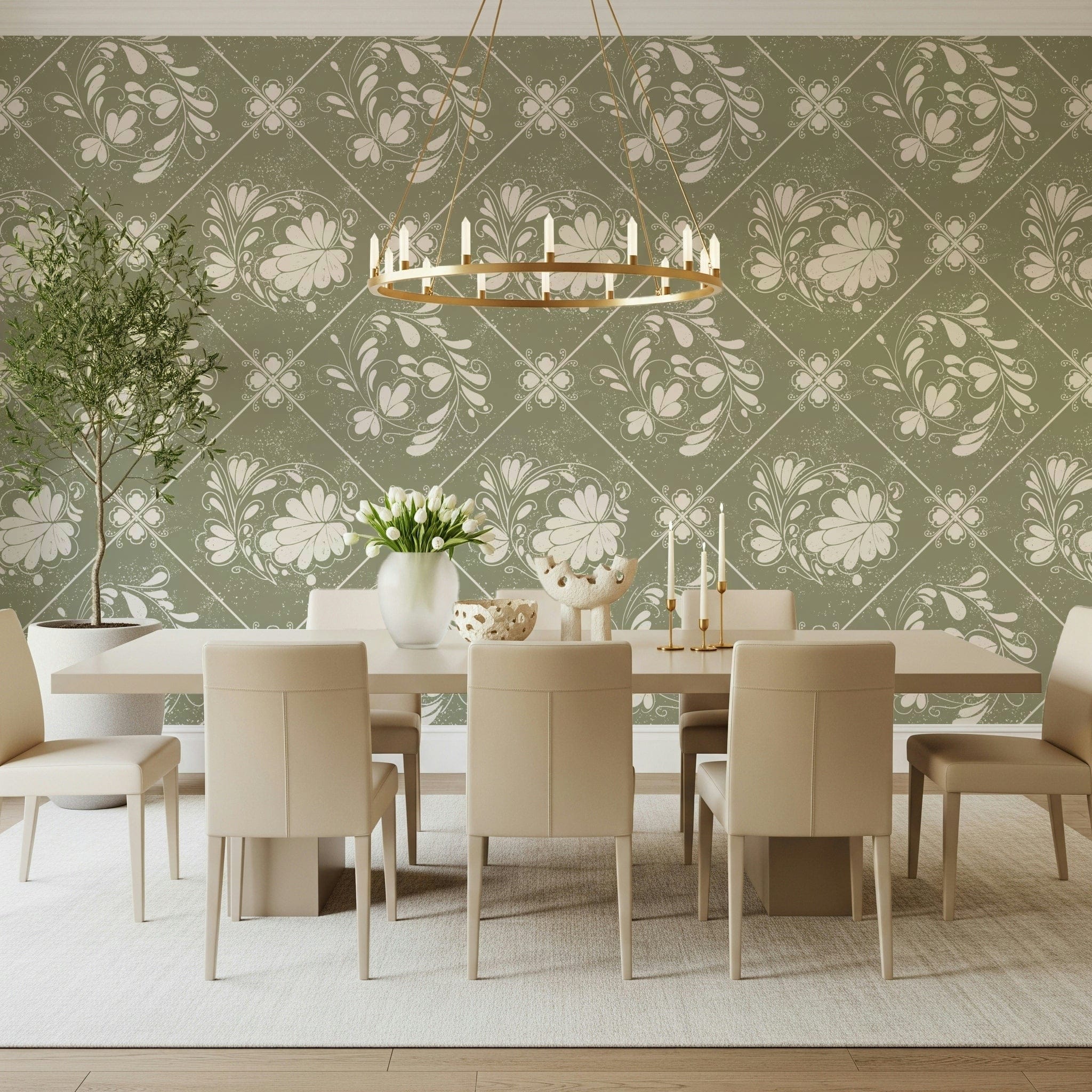 Distressed Diamond Flora Wallpaper | Elegant Wall Decor