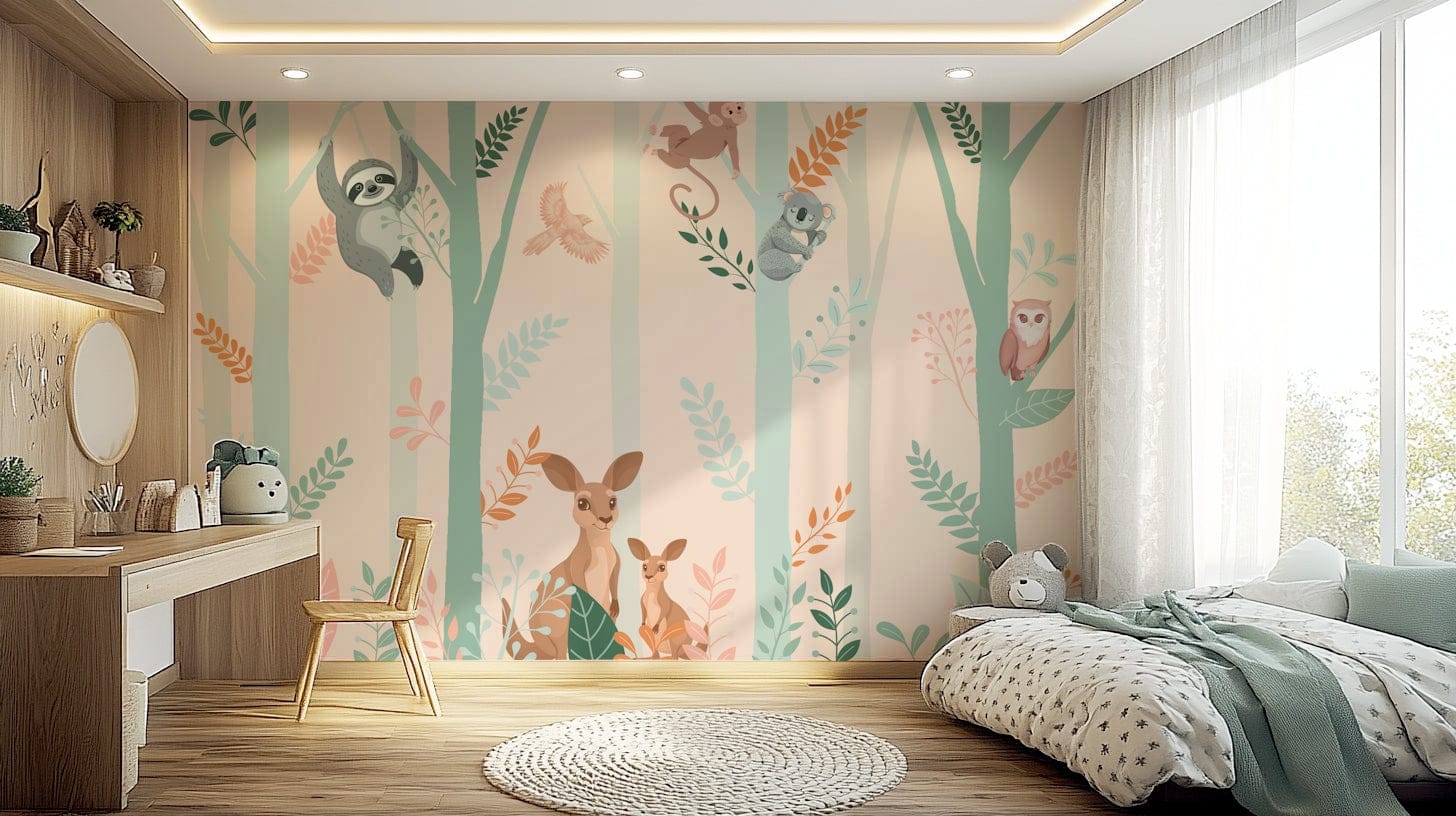 Enchanted Forest Friends Mural | Whimsical Nursery Wallpaper