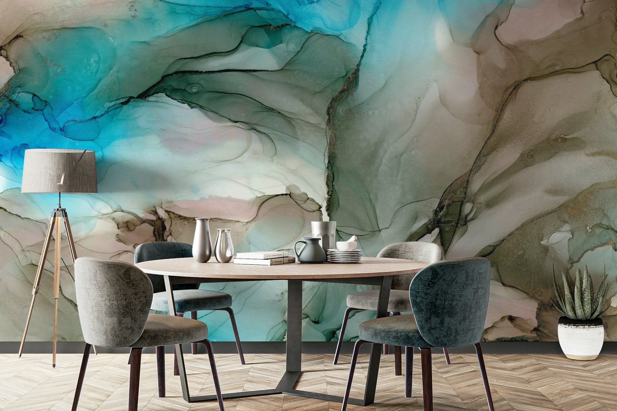 Abstract Blue & Gold Ephemeral Wallpaper Mural | Order Online
