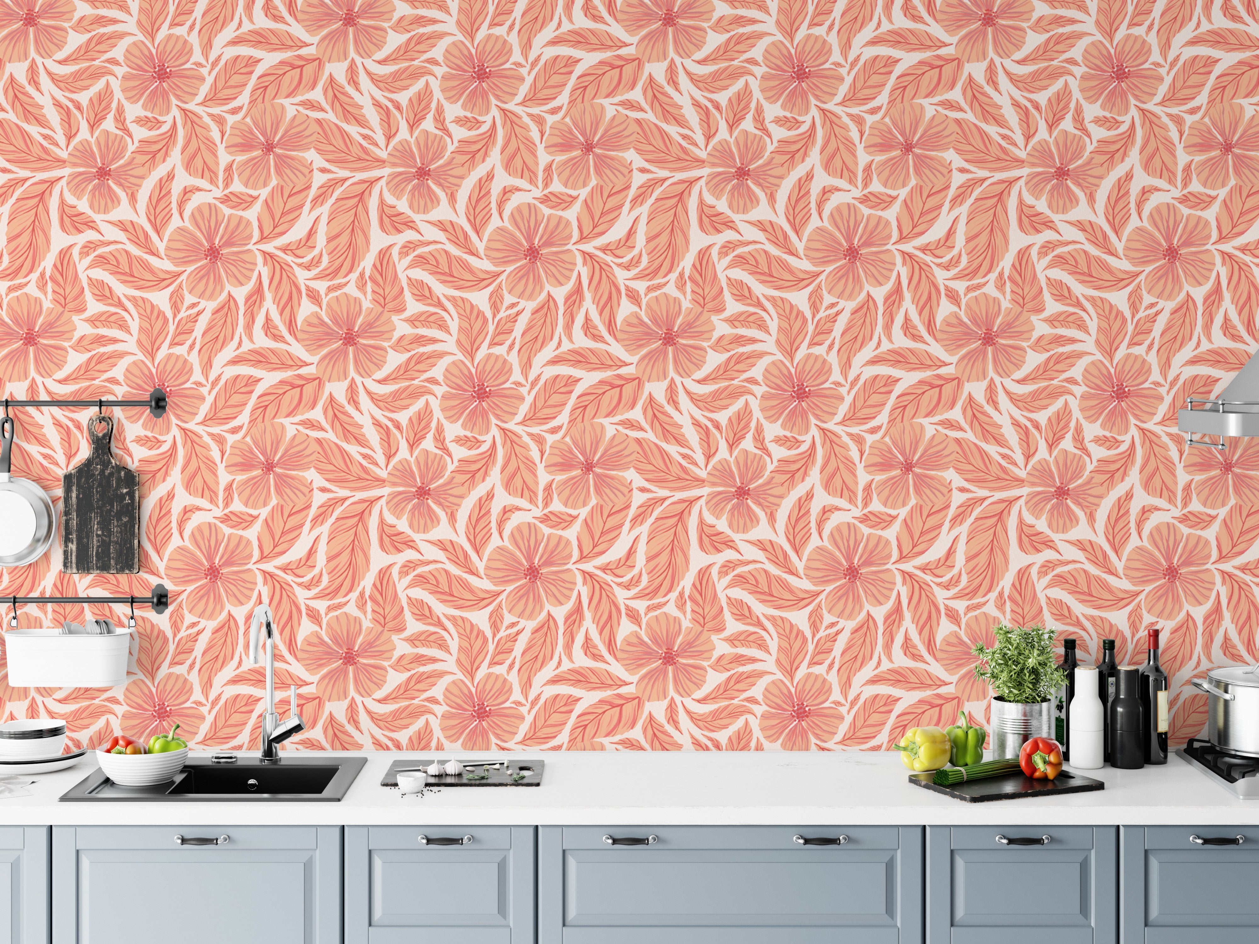Order Peach Fuzz Flowers Dance Wallpaper for Lively Walls