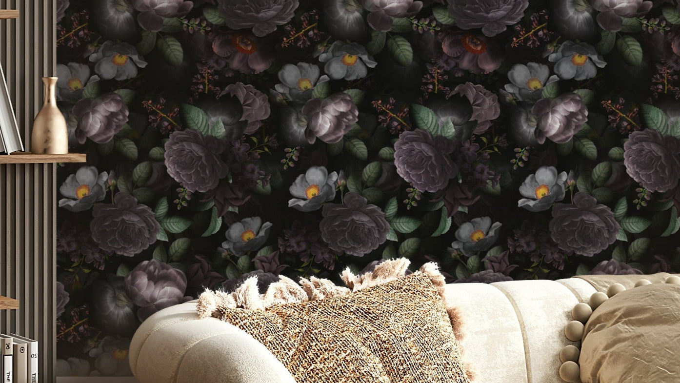 Grandmillennial Dramatic Gothic Dark Florals Wallpaper