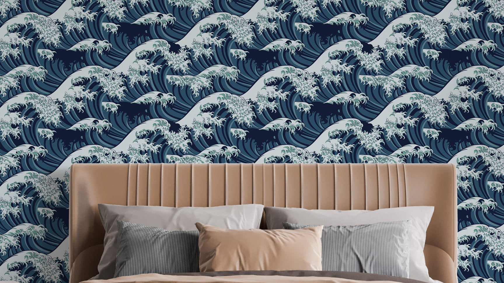 Japanese Great Wave Repeat Pattern Wallpaper for Home Wall