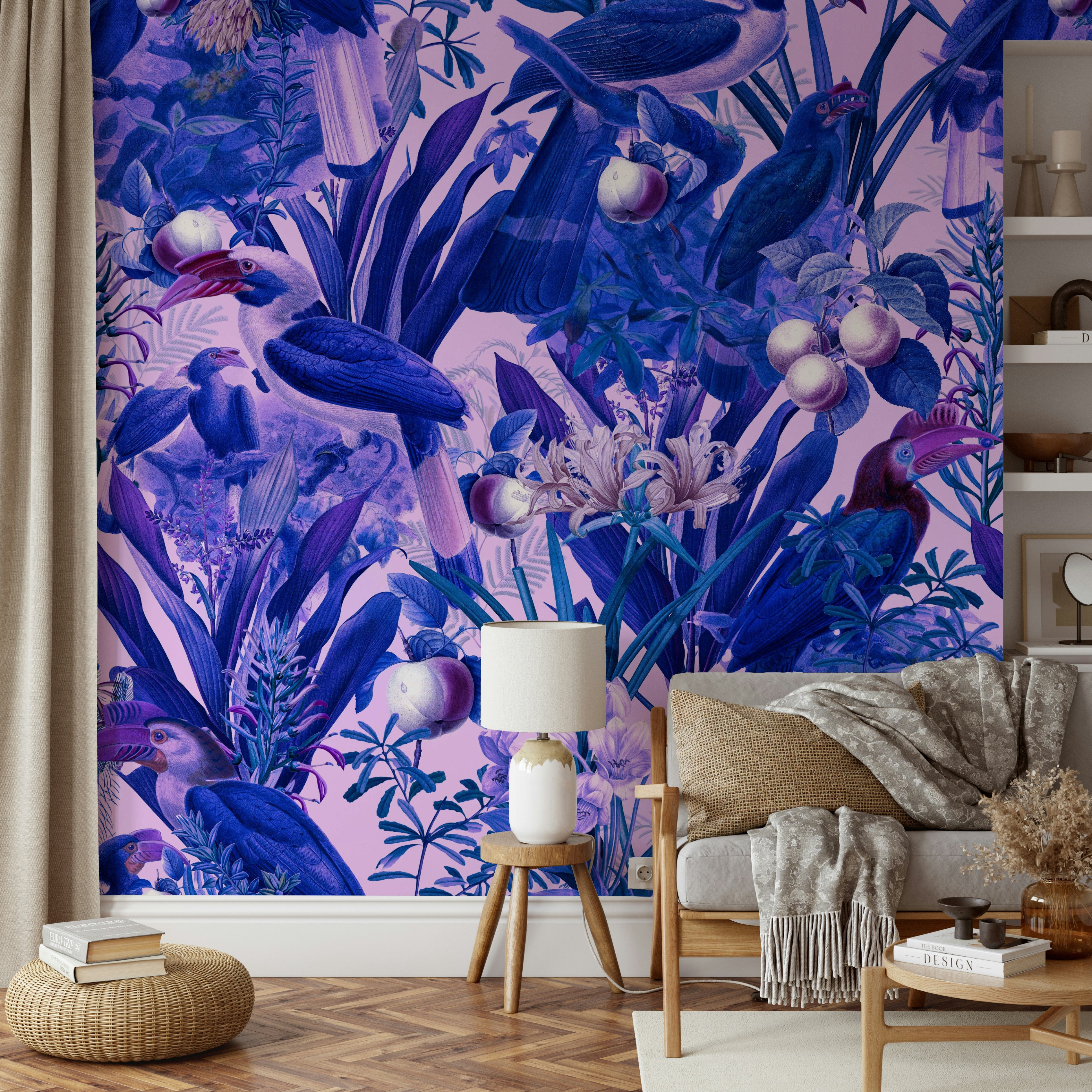Purple Jungle Wall Mural with Exotic Leaf Patterns | UK