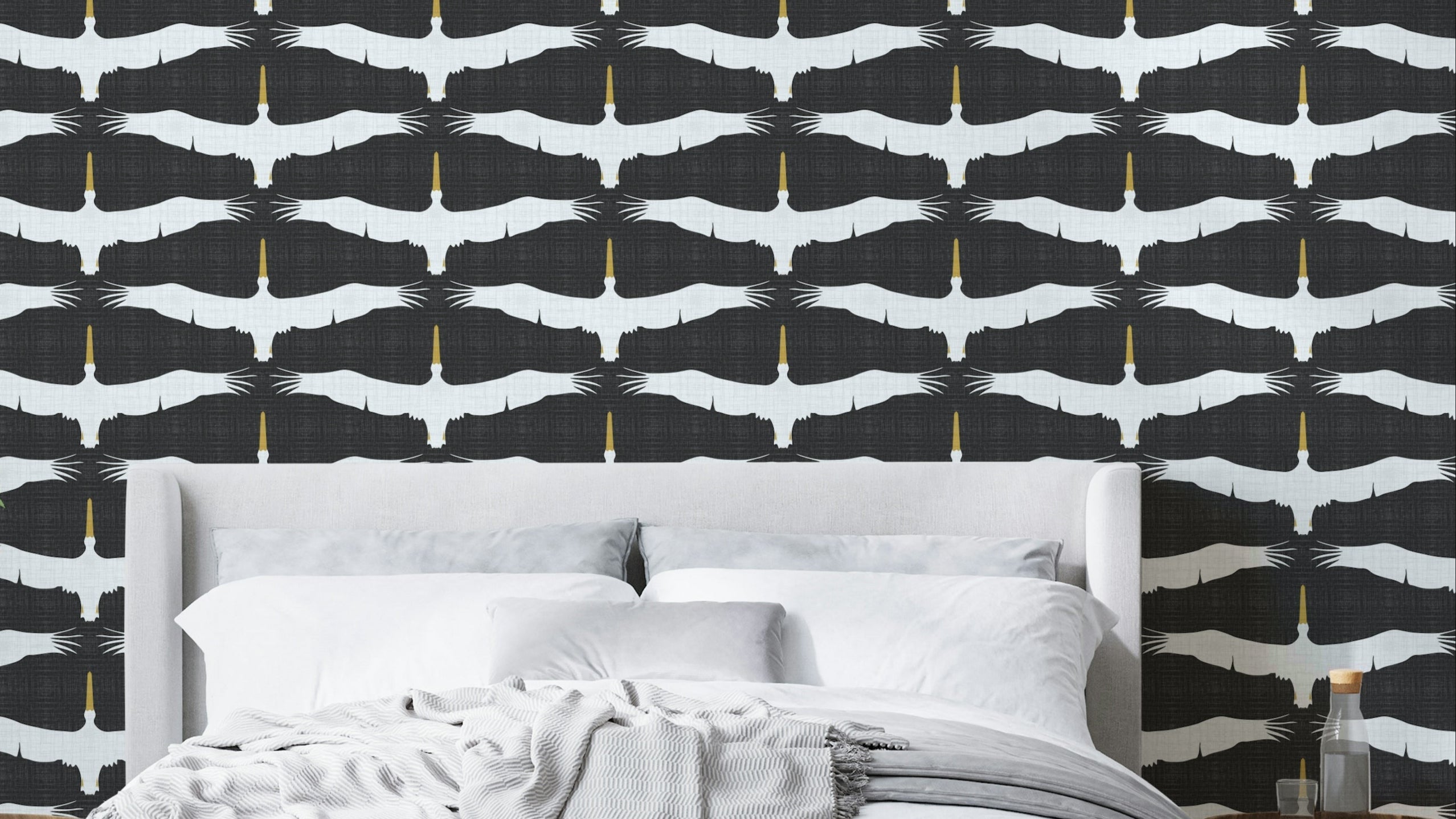 Rustic Spoonbill Flock Gray Wallpaper – Soft Charm